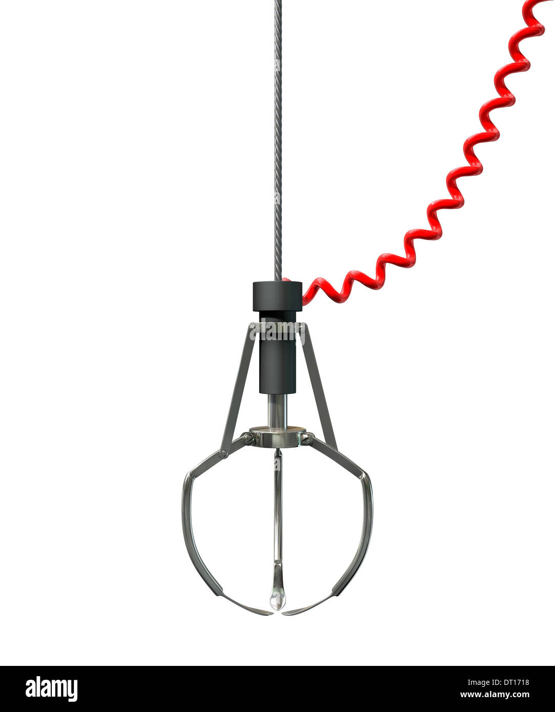 An closed metal robotic claw from an arcade type game connected to a ...