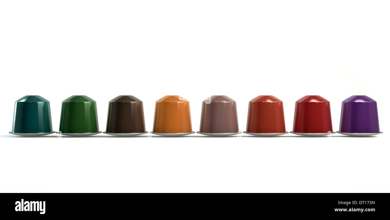 A closeup view of a collection of colorful instant espresso coffee ...