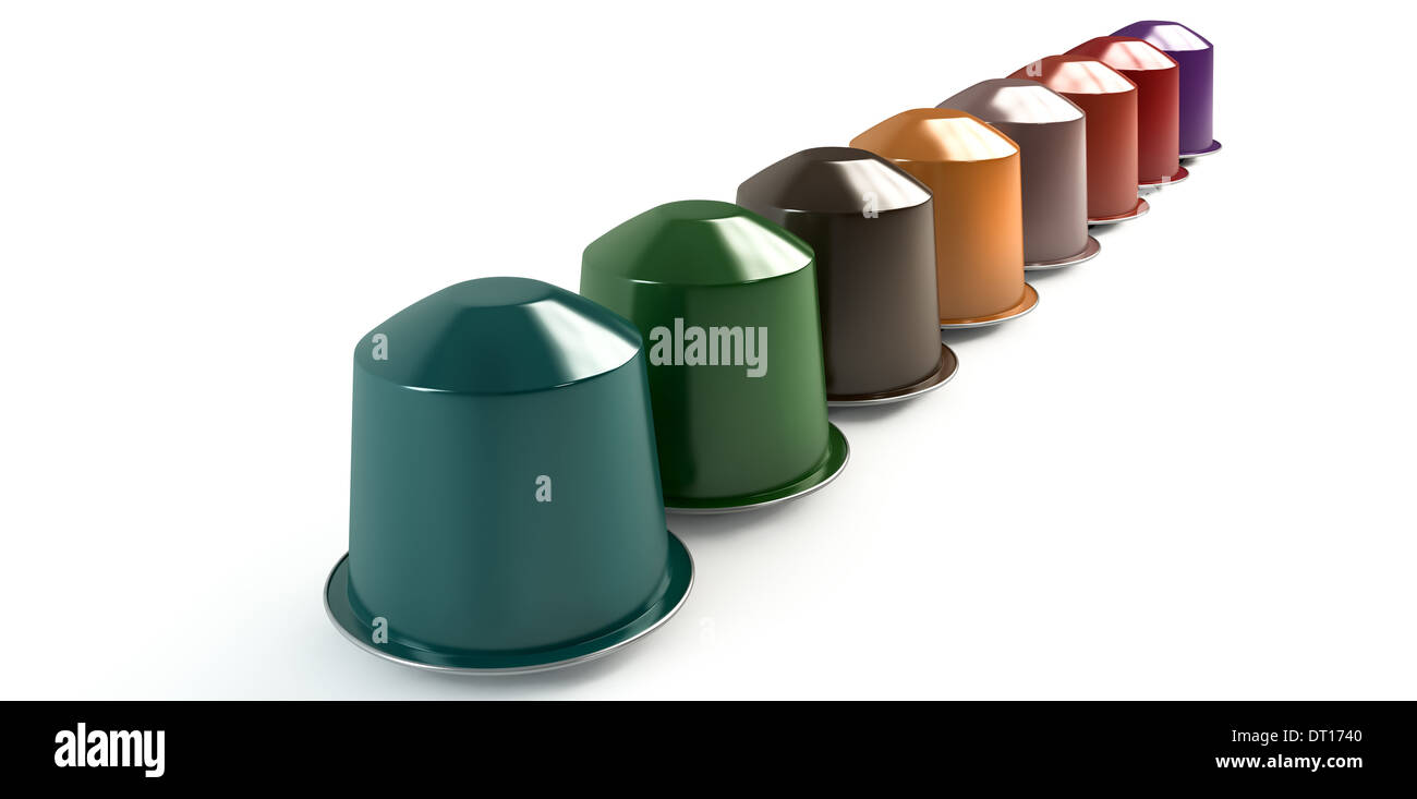 A closeup view of a collection of colorful instant espresso coffee ...