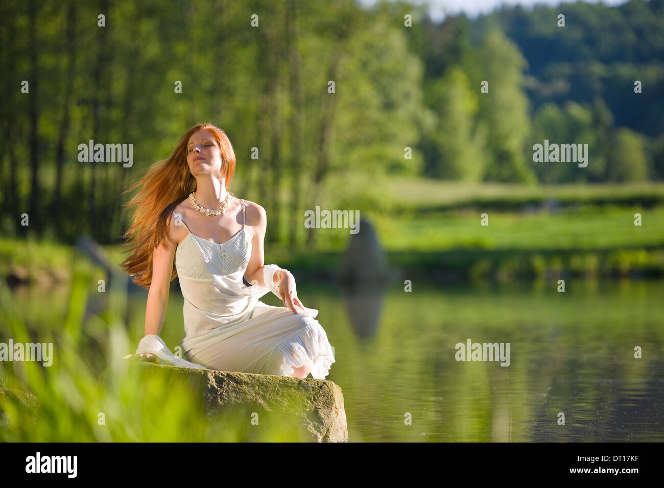 Romantic young woman long hair hi-res stock photography and images - Alamy