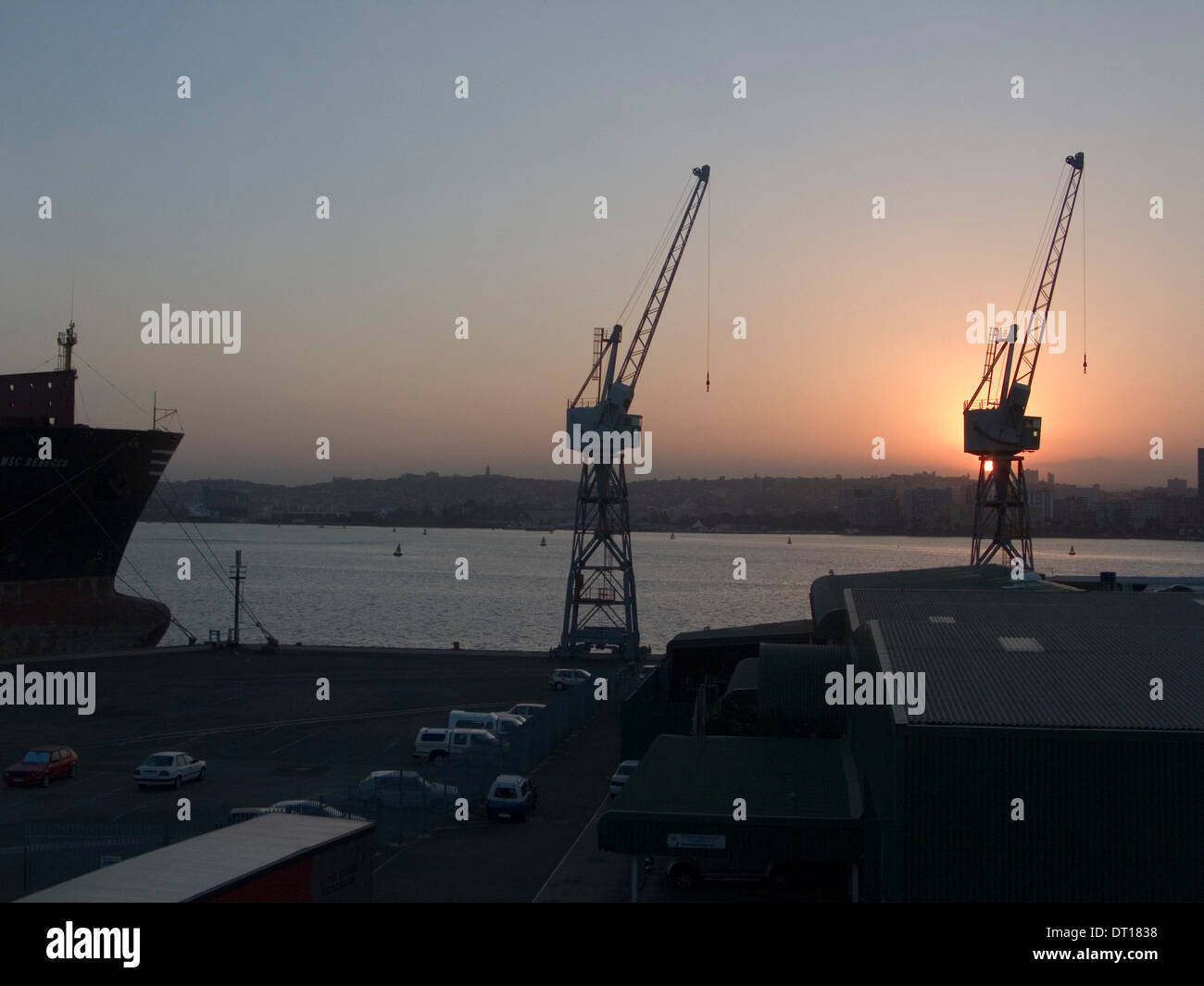 durban harbour sunset, car exports, tugs, ships Stock Photo - Alamy