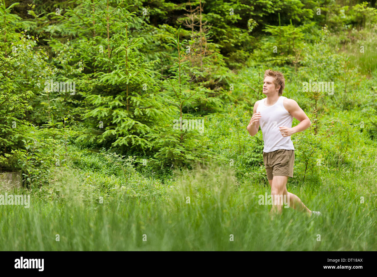 Morning run: Young man jogging in nature Stock Photo - Alamy