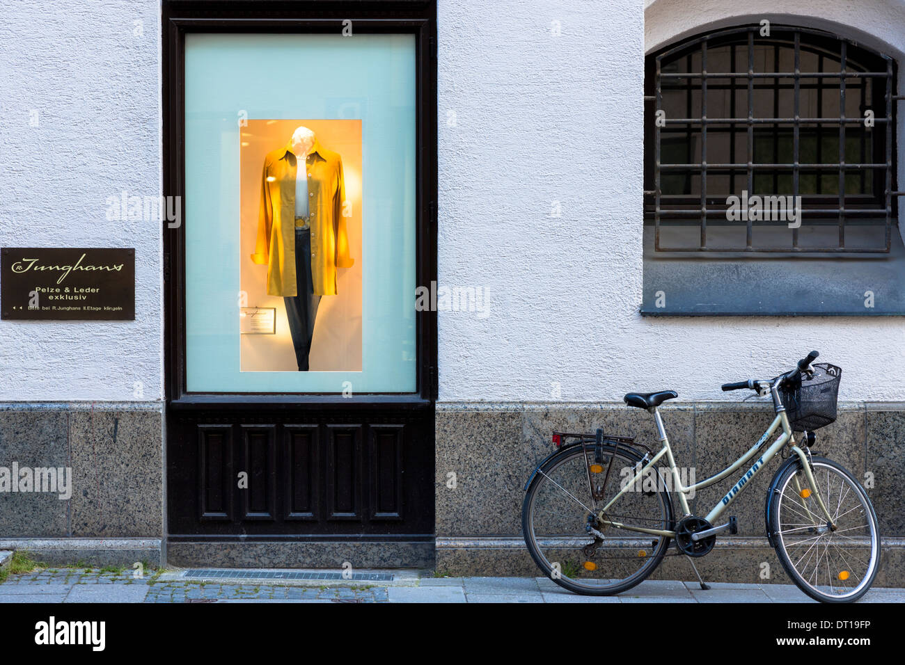 Window display of R. Junghans leather fashion clothing shop in ...