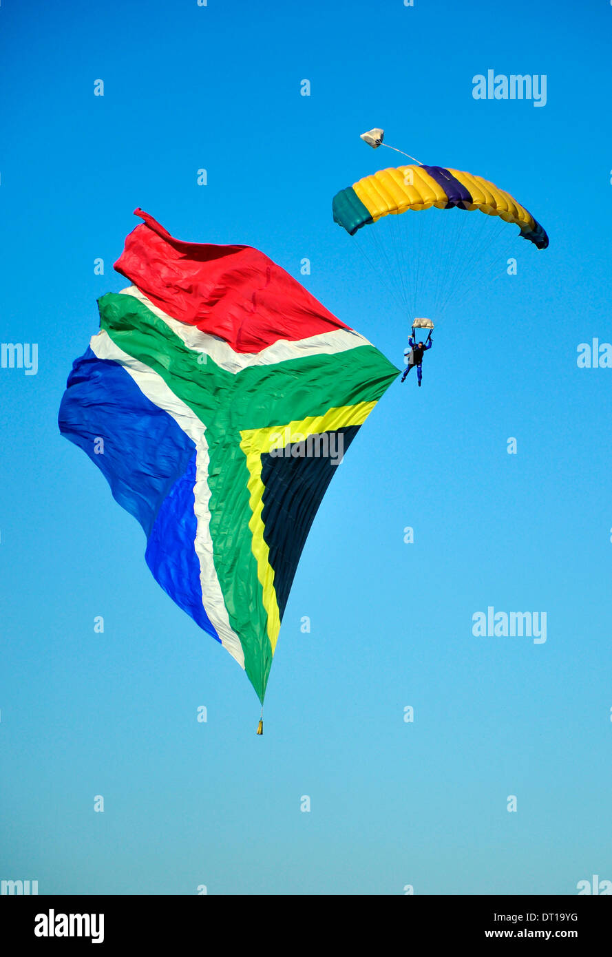 A South African flag is flown by a member of the South African Air ...