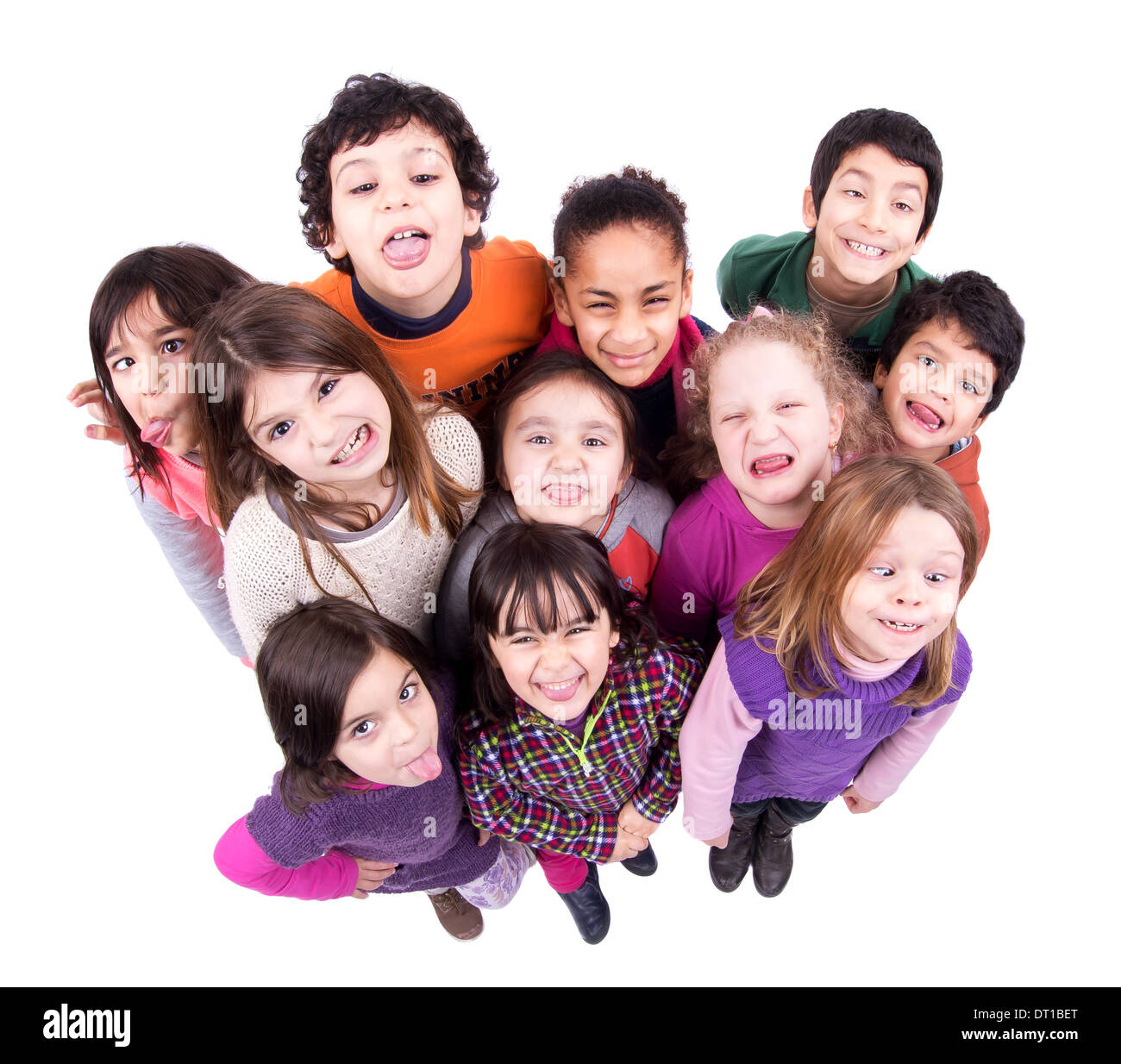 Group of children making funny faces isolated in white Stock Photo - Alamy