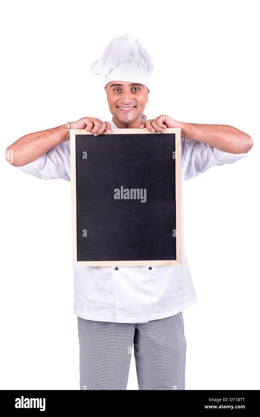 Male Chef with a menu board Stock Photo - Alamy
