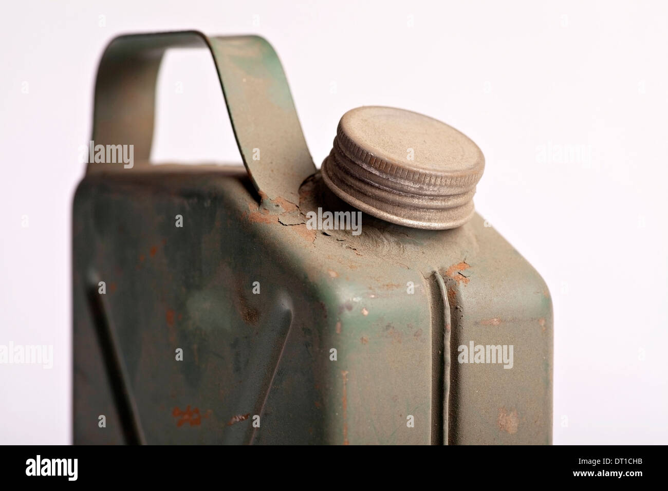 Old and rusty military gasoline canister isolated on white background ...