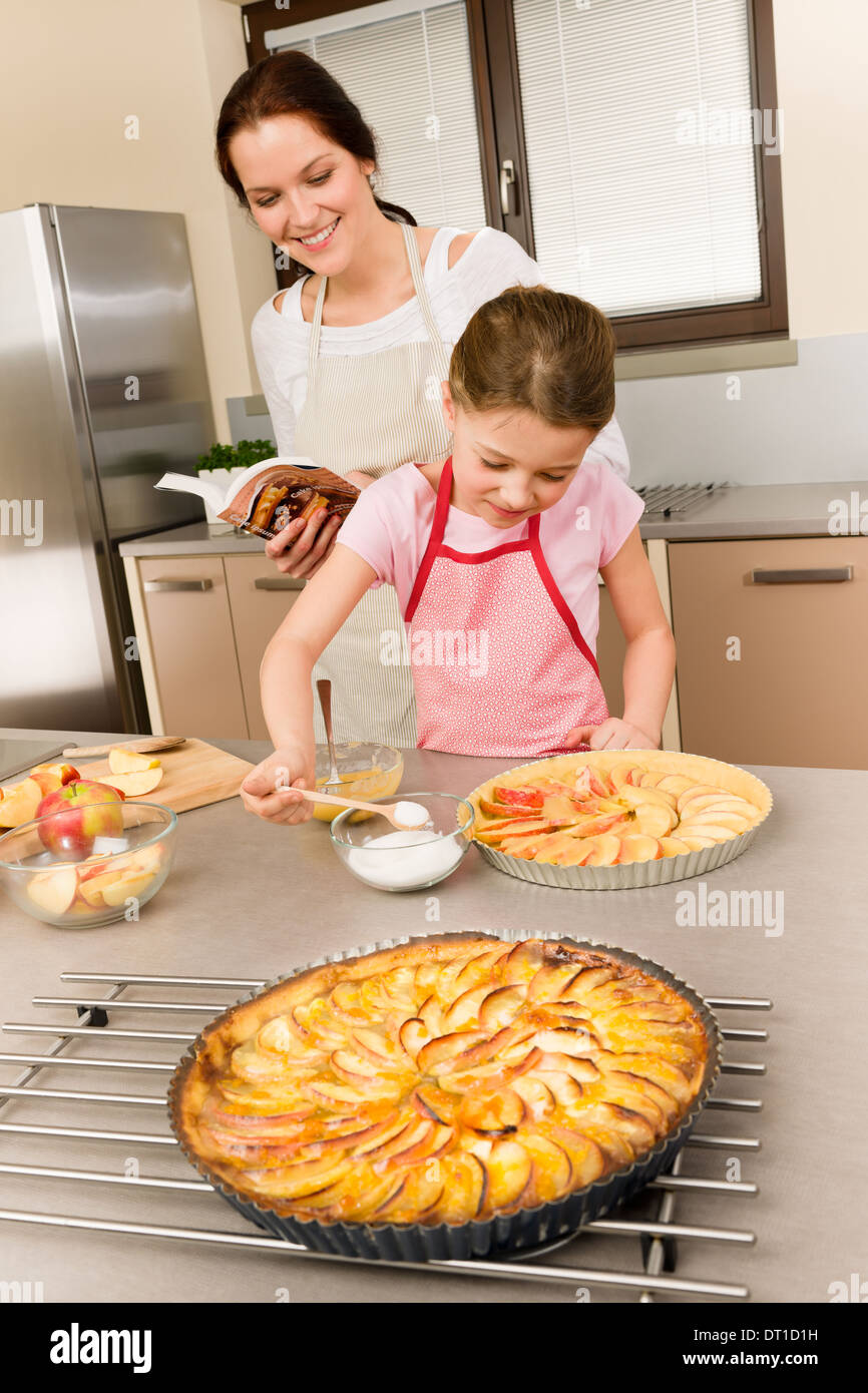 Mother and daughter make apple pie recipe Stock Photo - Alamy