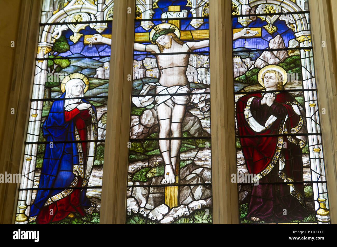 Stained Glass window depicting Christ on the cross in Rochester ...