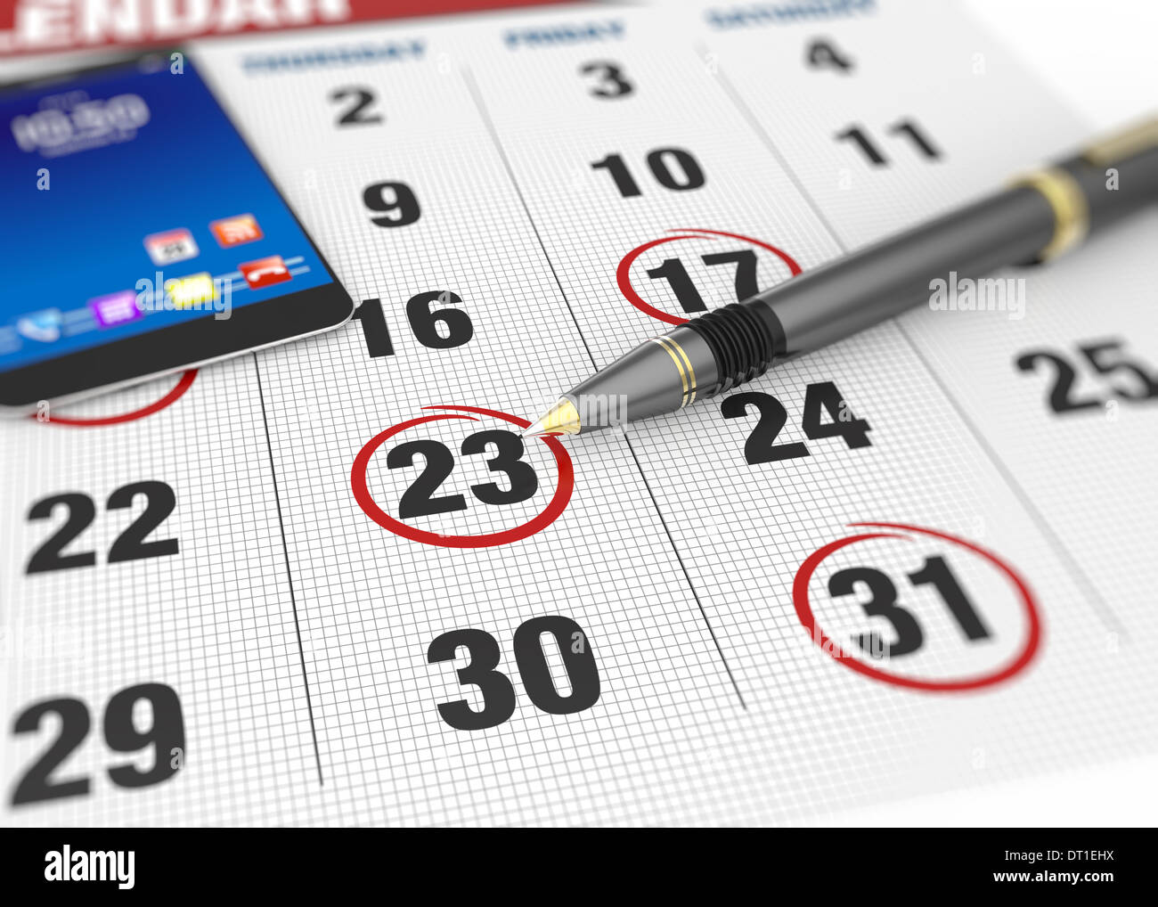 Pen and calendar on calendar Stock Photo - Alamy
