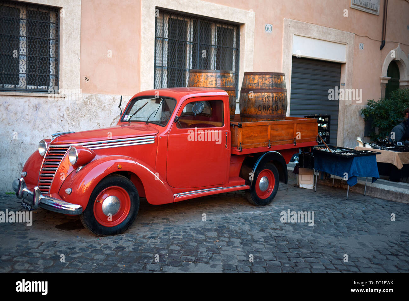 Vintage Fiat truck parked in the Trastevere area of Rome, Italy Stock ...