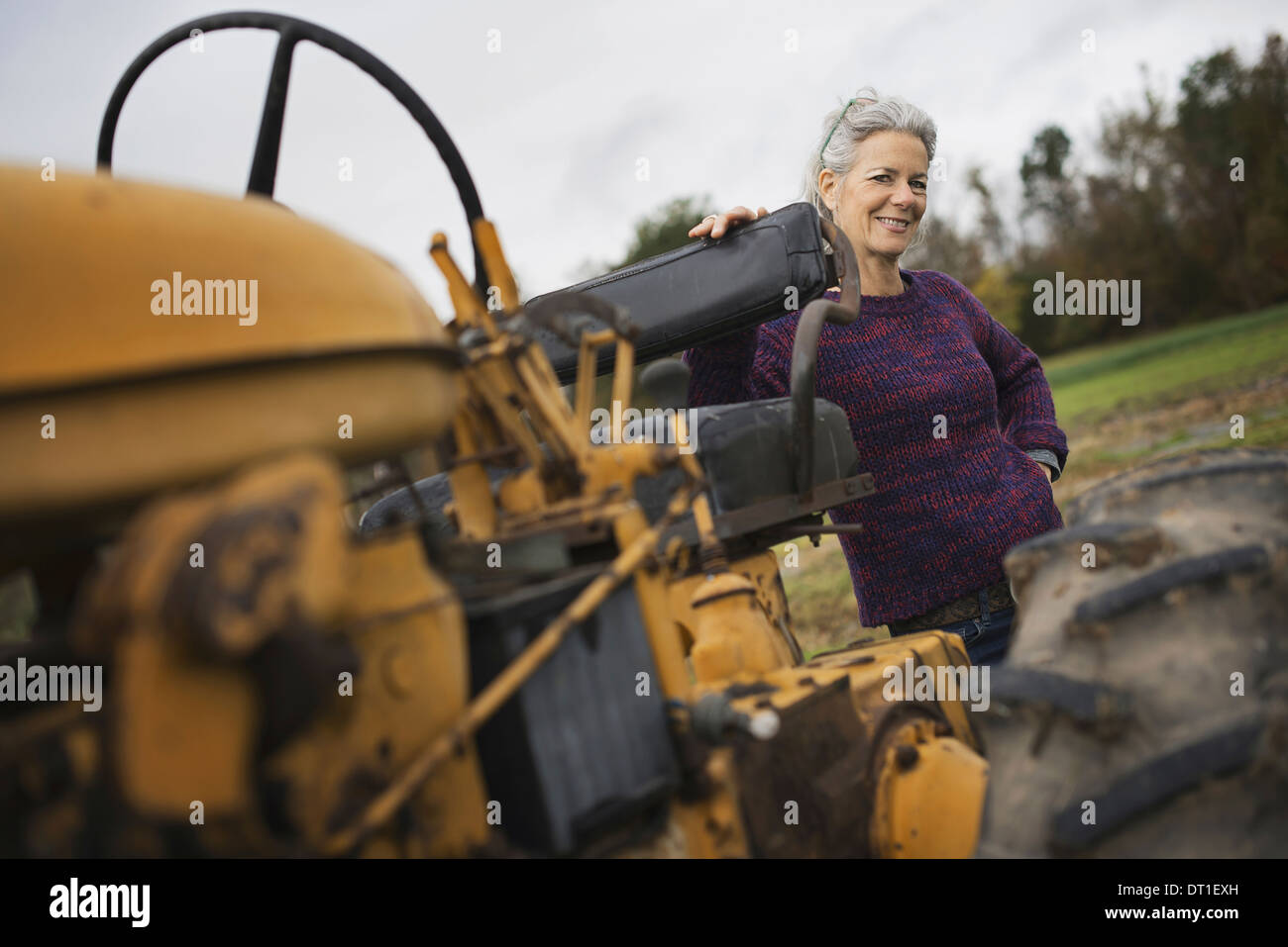 Woman on farm tractor hi-res stock photography and images - Alamy