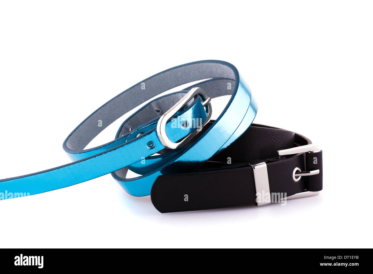 Two black and blue belts isolated on white background Stock Photo - Alamy