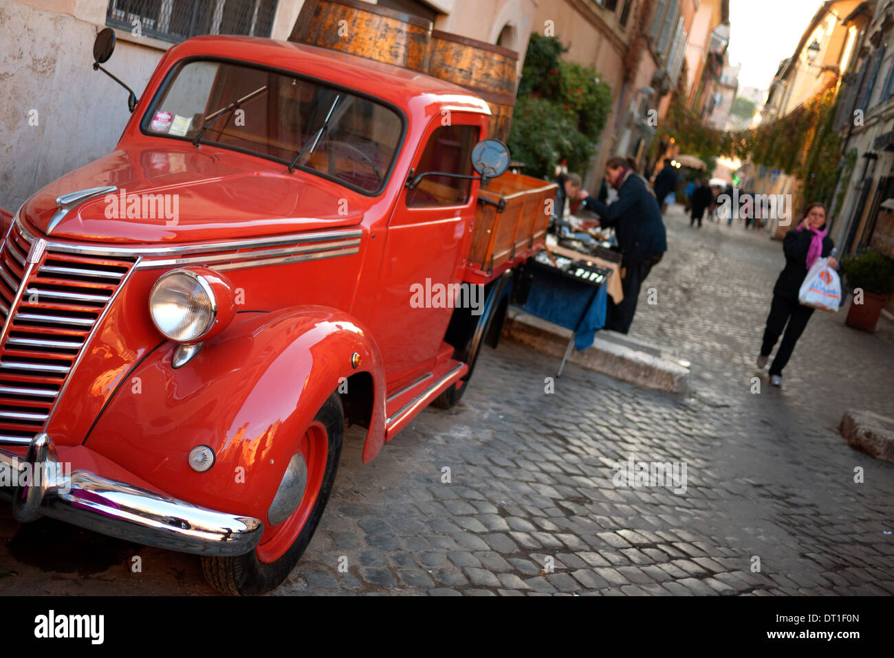 Vintage Fiat truck parked in the Trastevere area of Rome, Italy Stock ...