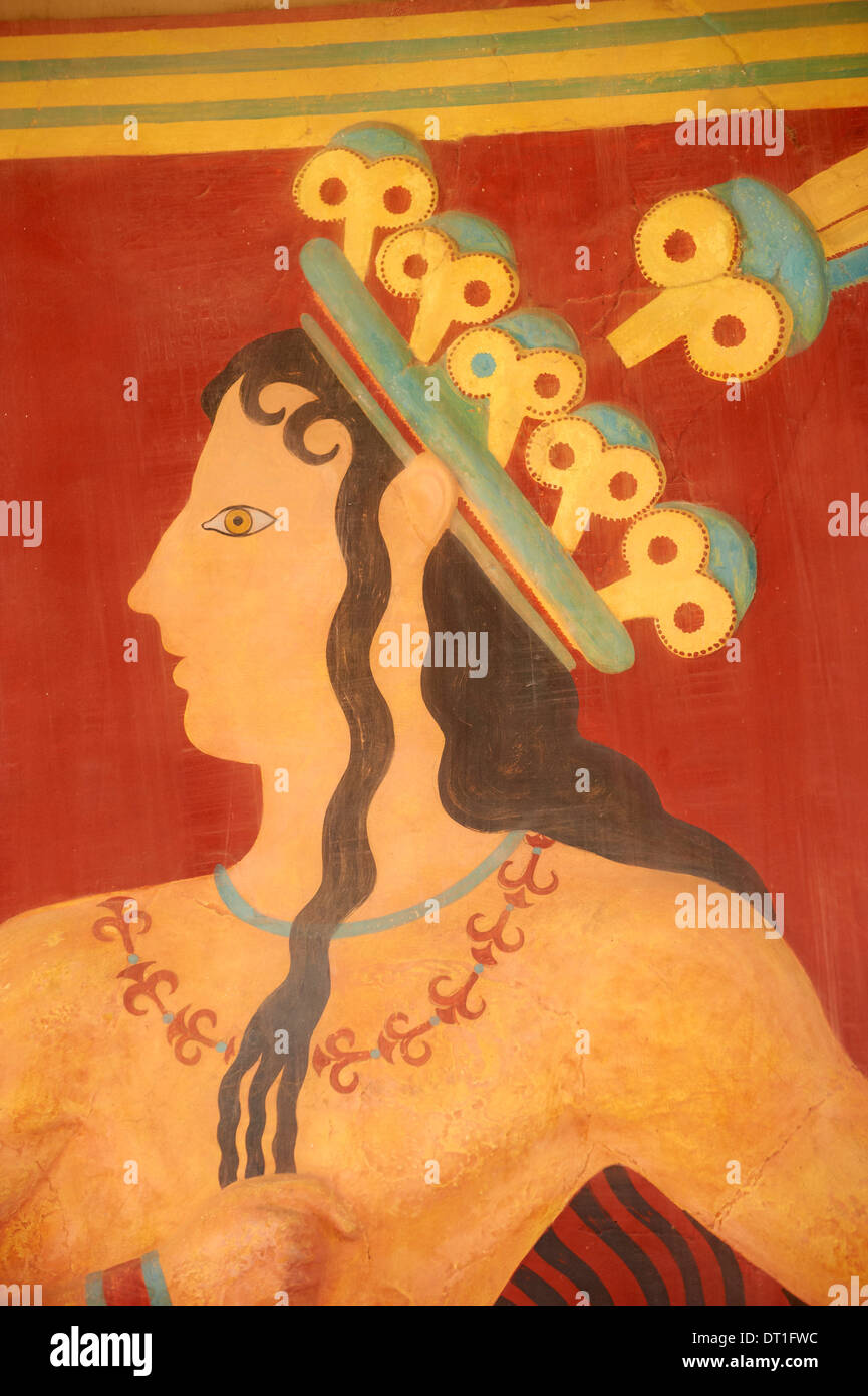Princess of Lilies fresco, Minoan archaeological site of Knossos, Crete ...