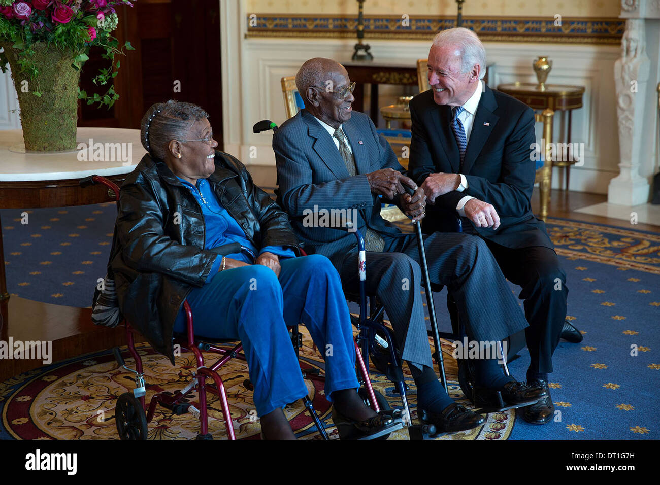US Vice President Joe Biden talks with Richard Overton and Earlene Love ...