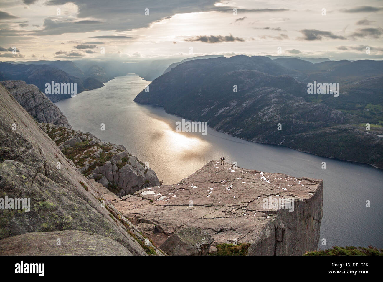 People and nature. Silhouettes of two people on Pulpit Rock ...