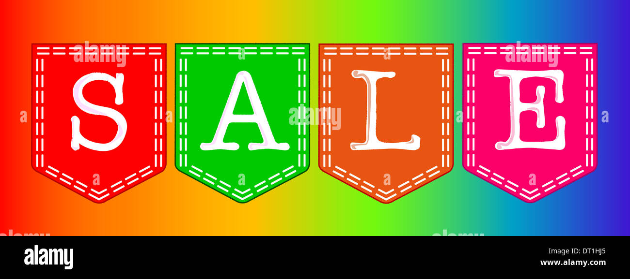 A 'sale' sign created from material pockets Stock Photo - Alamy