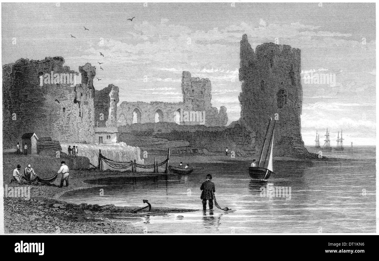 An engraving entitled "Flint Castle" scanned at high resolution from a ...