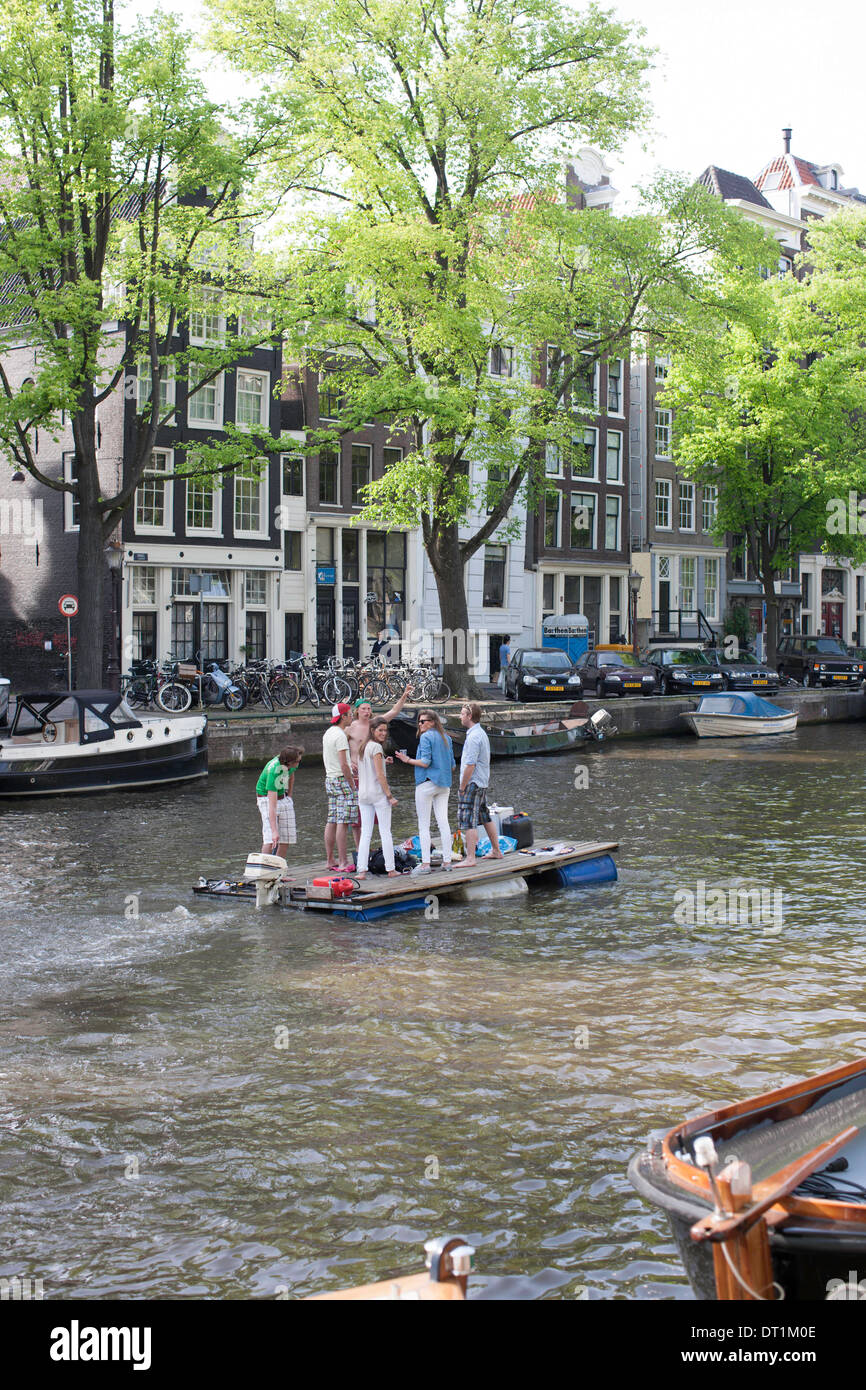Party in the river on a raft motor Stock Photo - Alamy