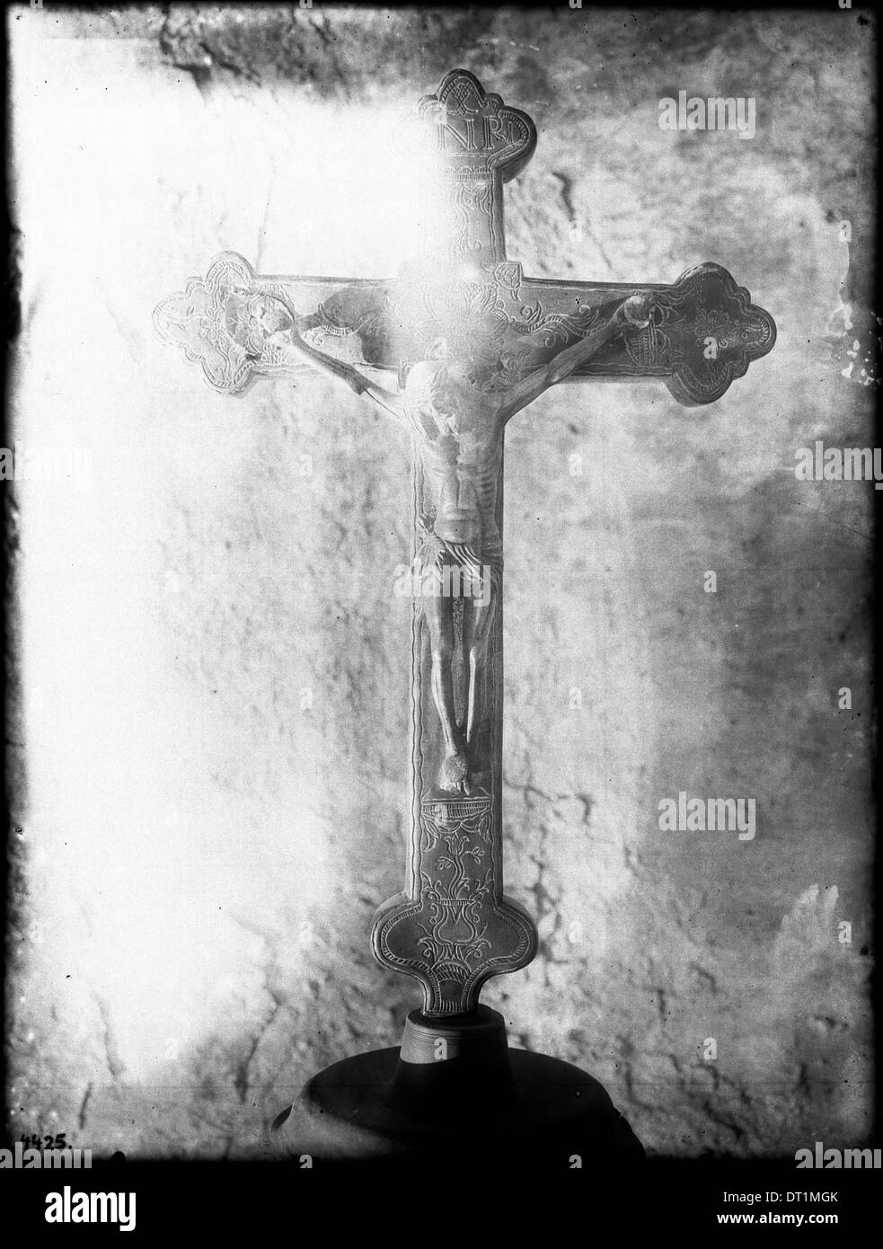 A photograph showing the front of a carved or engraved crucifix at ...