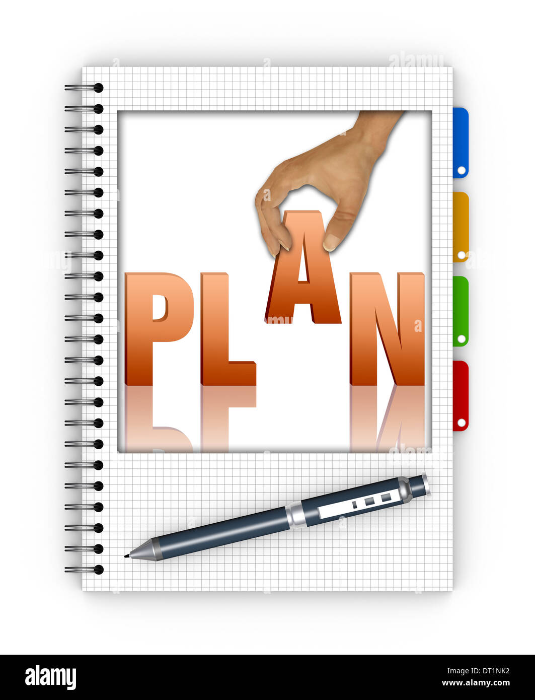 Spiral notebook with the word plan Stock Photo - Alamy