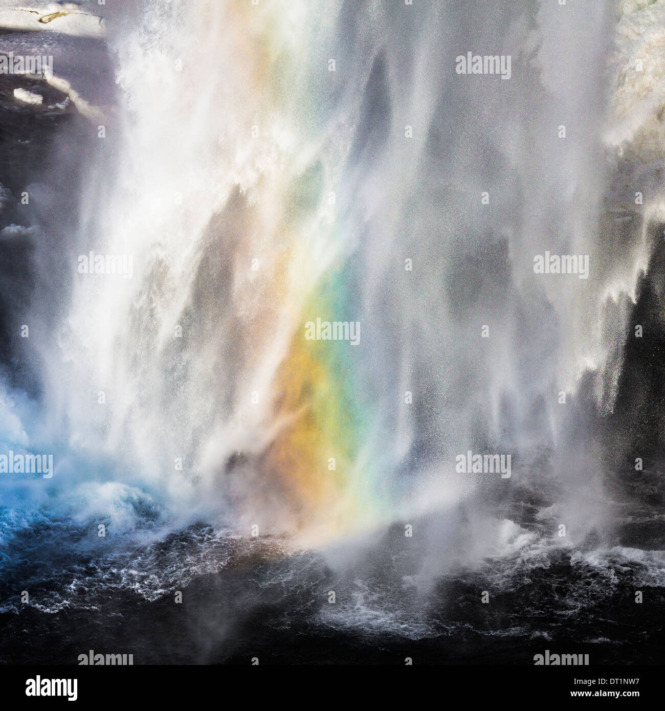 Rainbow over Seljalandsfoss Waterfall, Iceland Unique waterfall, as you ...