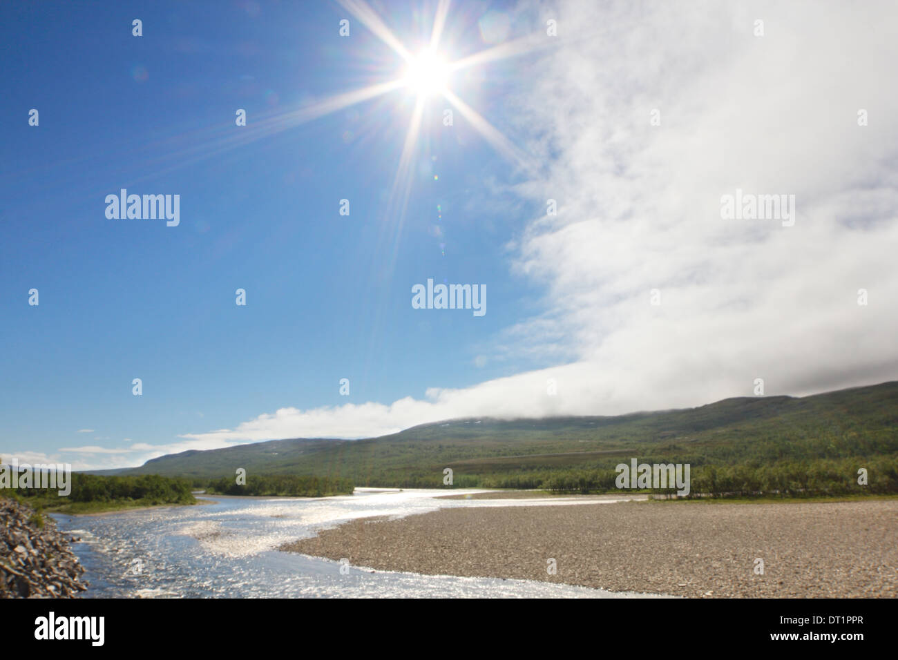 Tundra Landscape with river at sunny summer day Stock Photo - Alamy