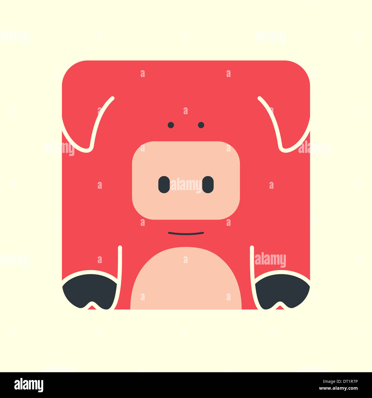 Flat square icon of a cute pig Stock Photo - Alamy