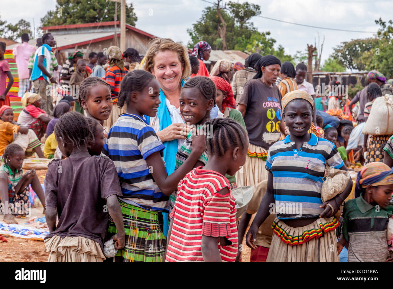A Tourist Talking With Local Children, Fasha Market, Konso Region ...