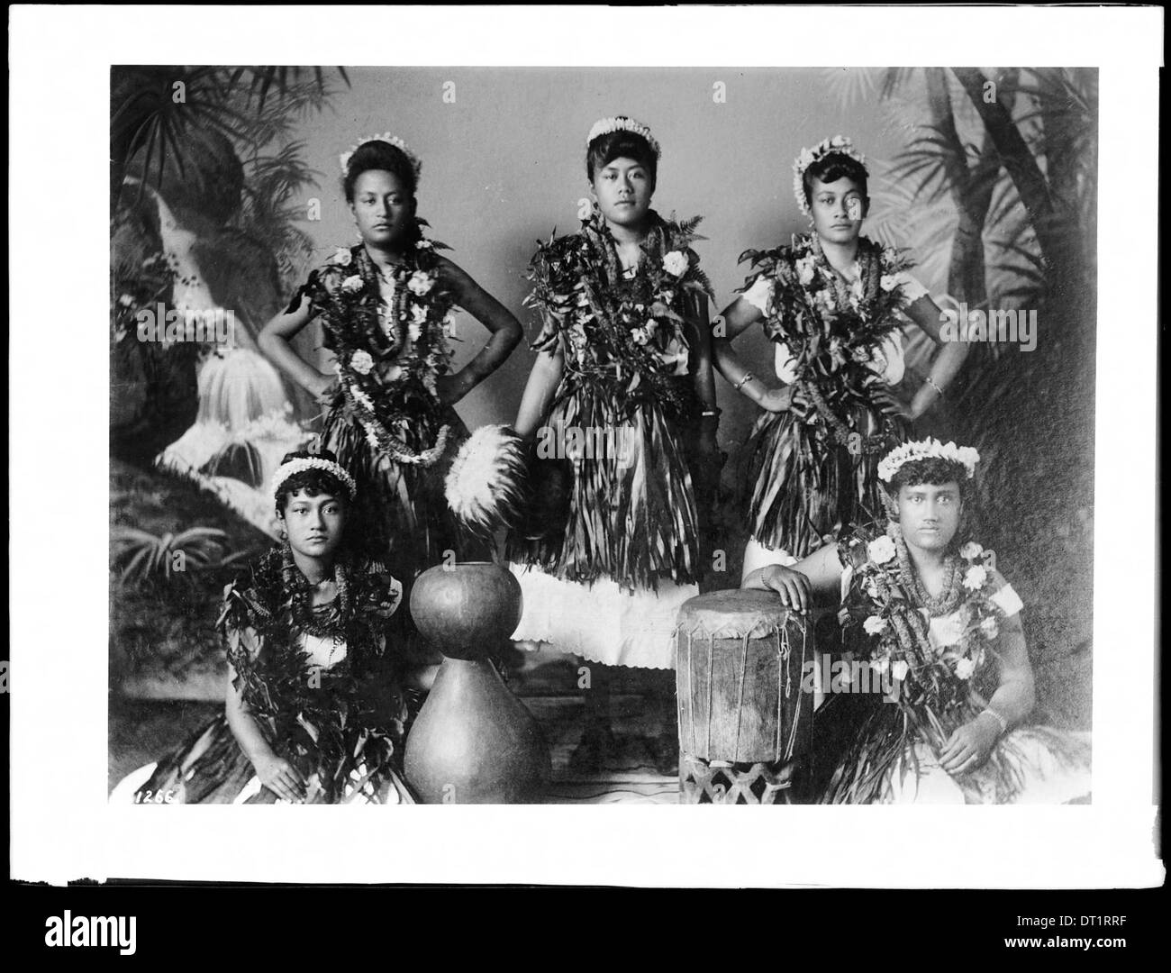 This photograph captures a group of native Hawaiian girls performing ...