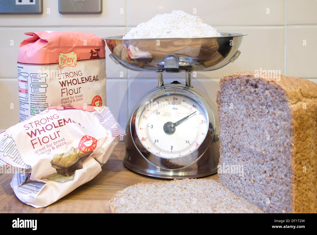 Wholemeal Bread making in kitchen, England, UK Stock Photo - Alamy