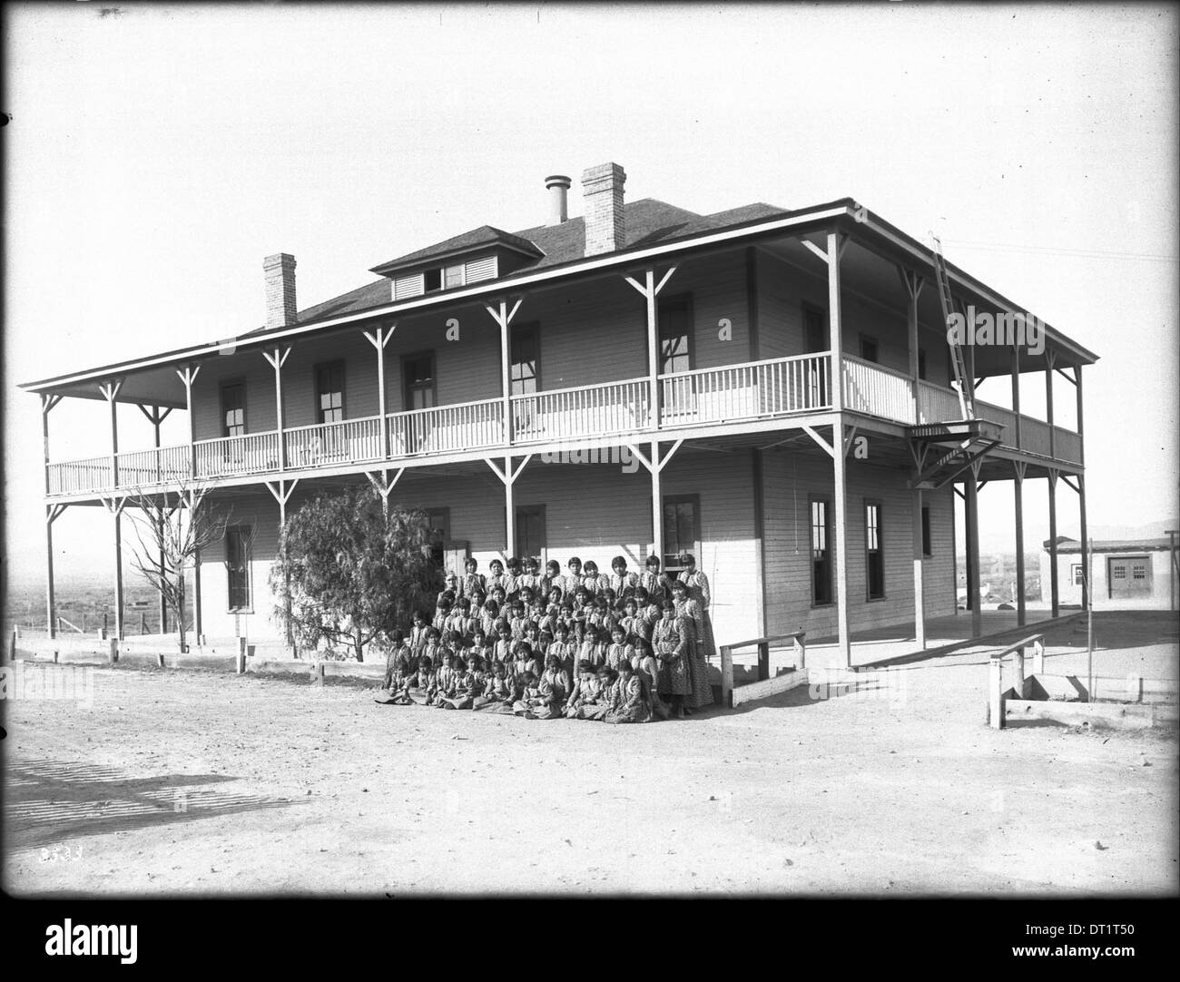 A group of Yuma Indian girls posing in front of their dormitory at the ...