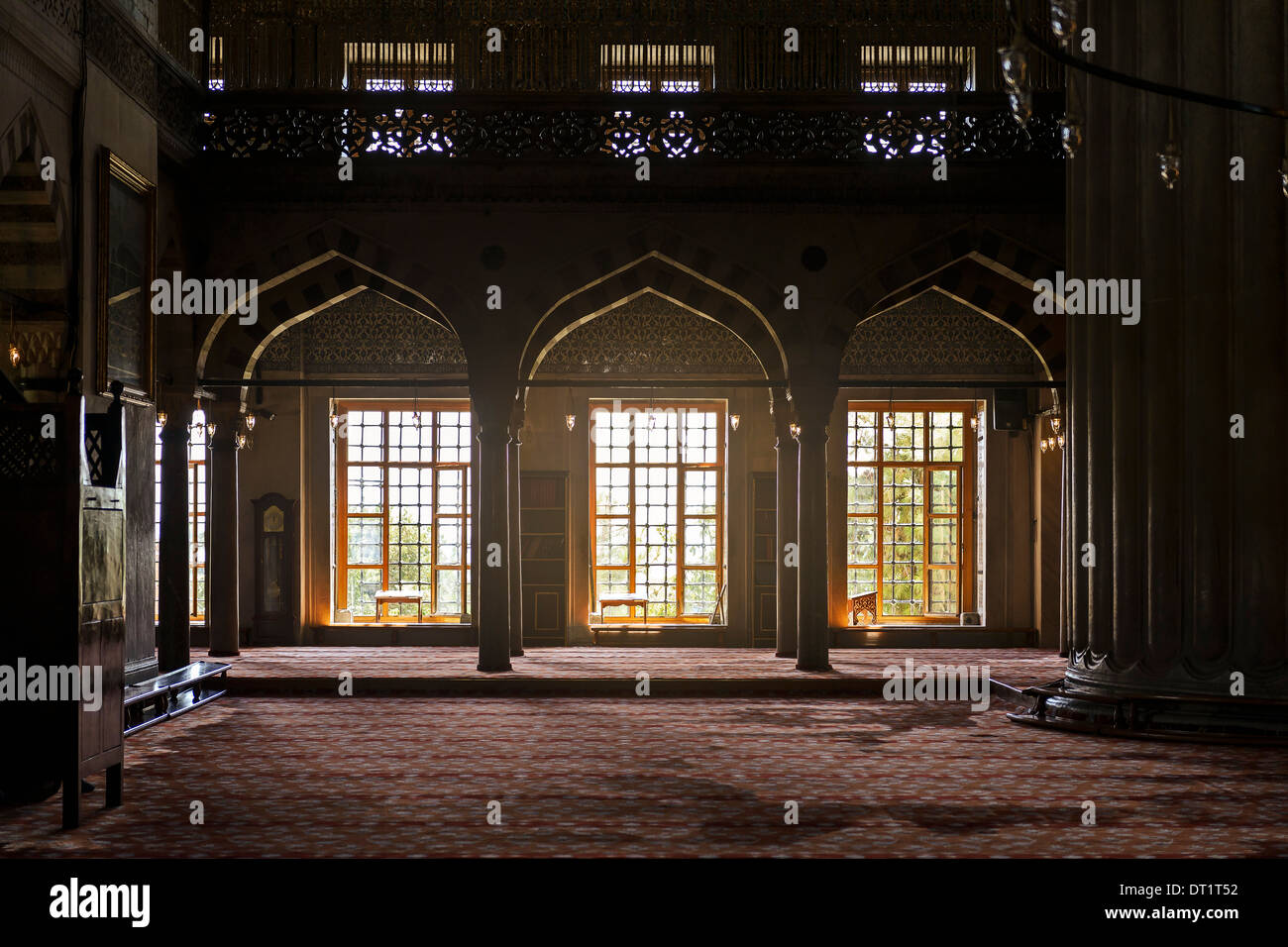 The interior of the Blue Mosque has many large windows which creates a ...