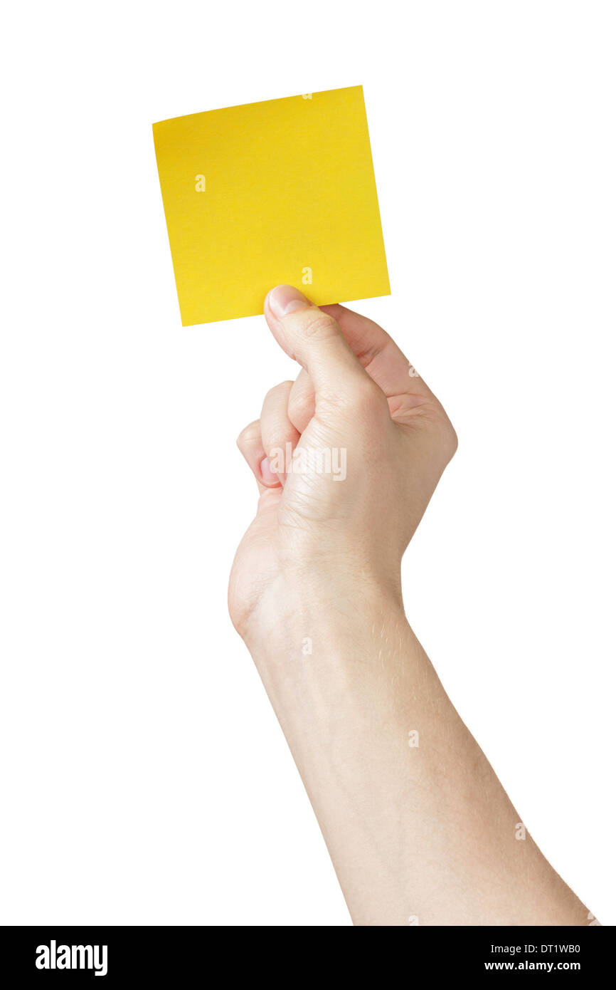 adult man hand holding sticky note, isolated on white Stock Photo - Alamy