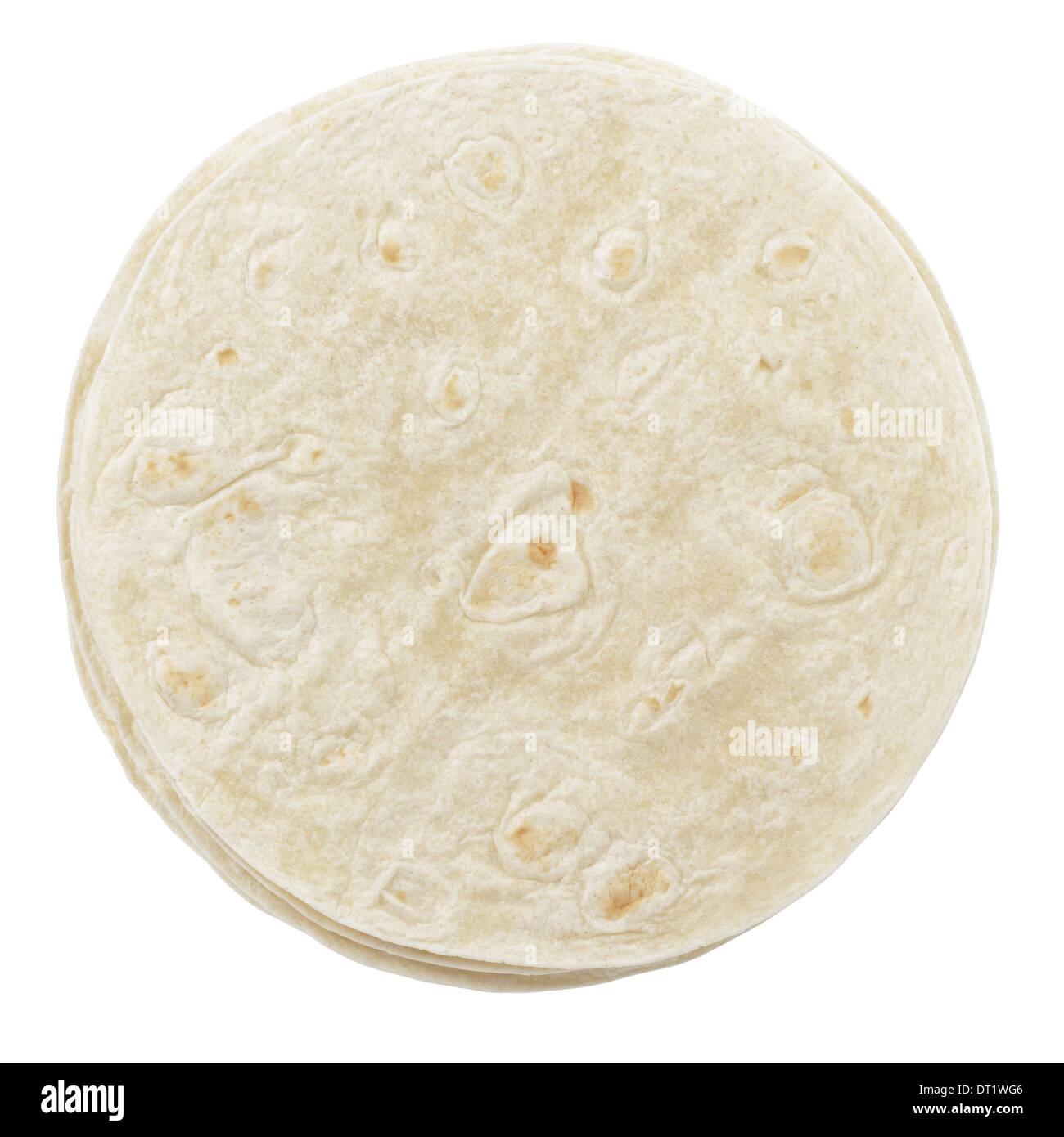 wheat round tortillas from above, isolated on white background Stock ...