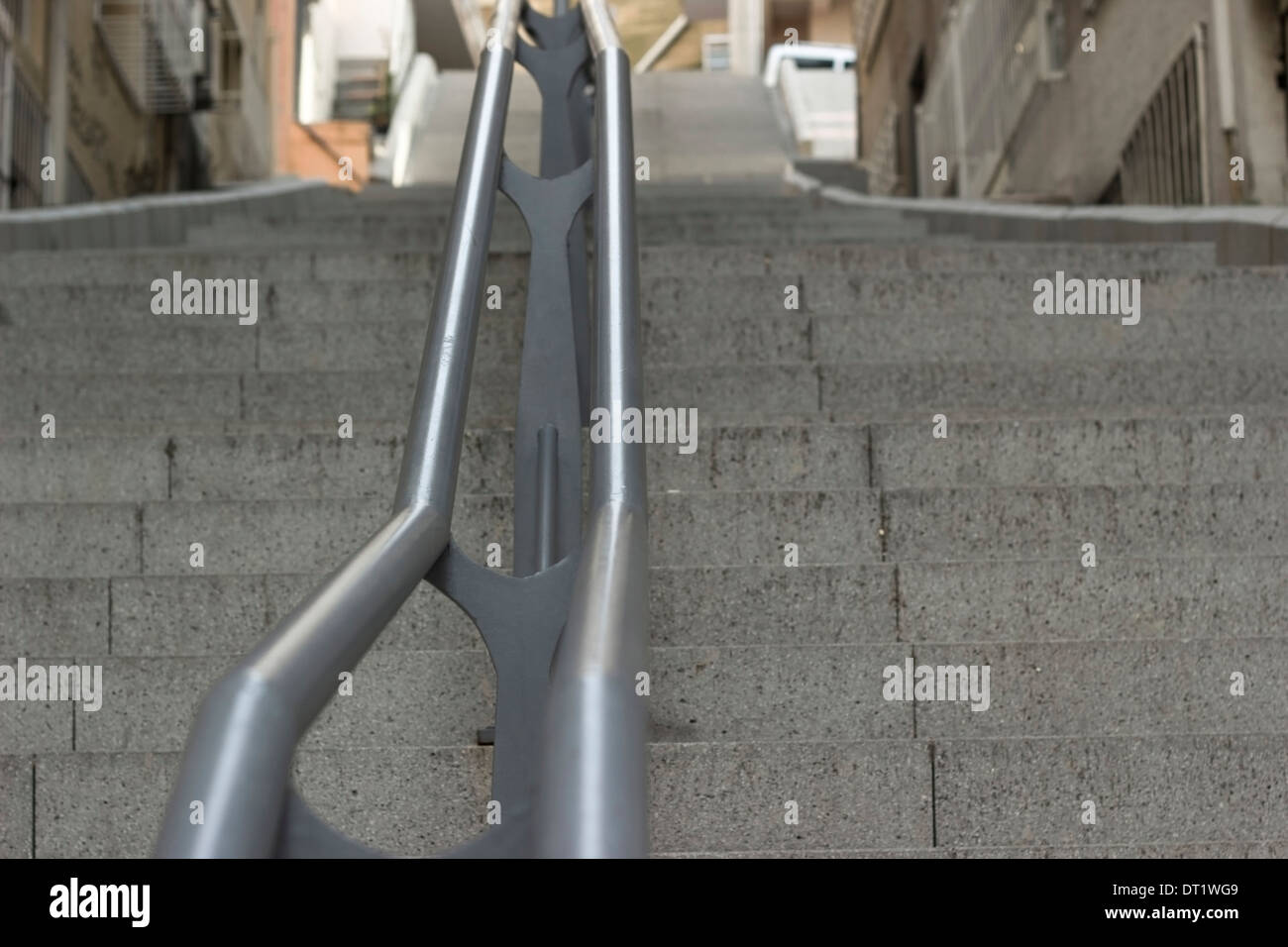 concrete steps and iron handles are positioned in its center Stock ...