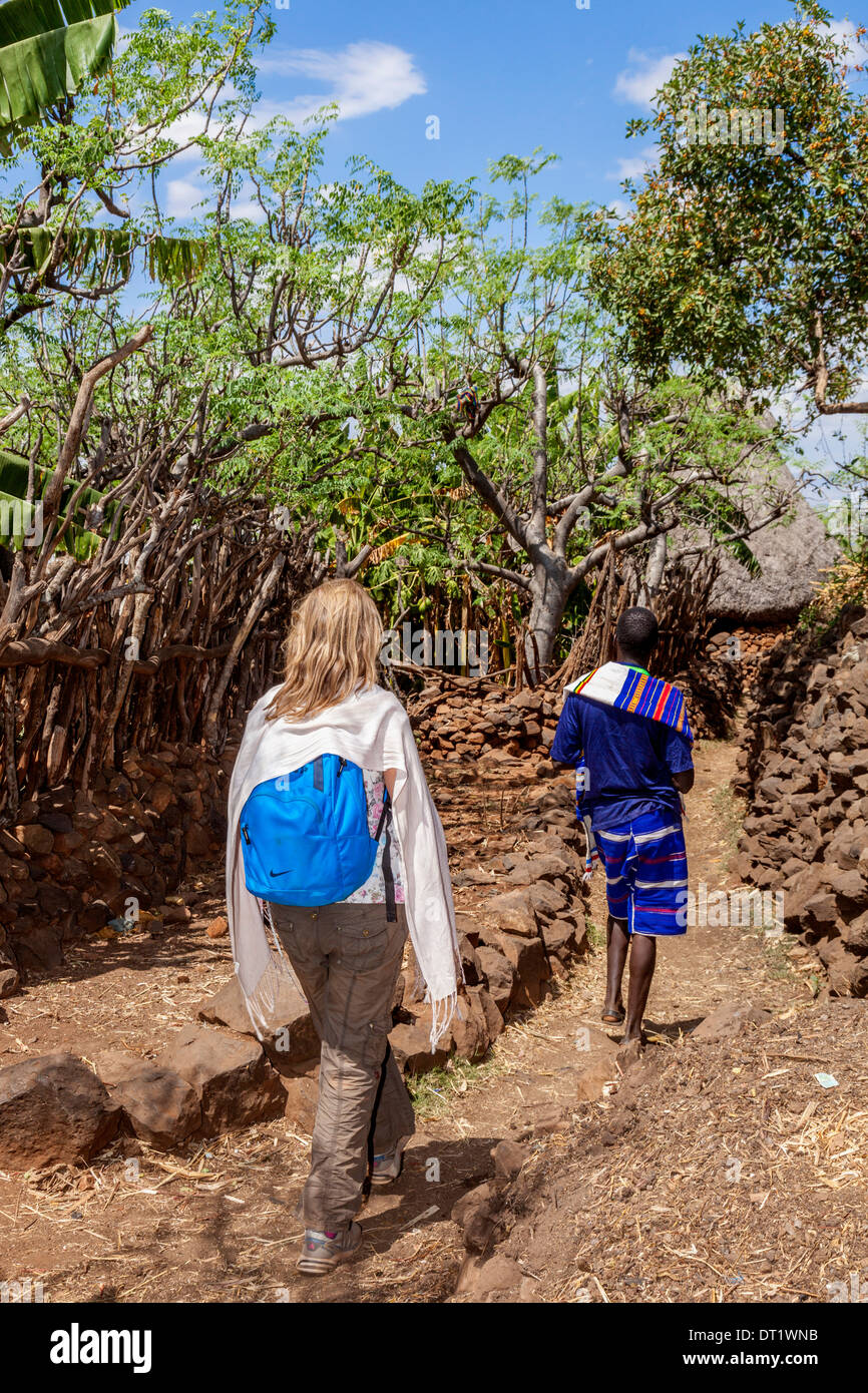 Tourist and Guide, Dekatu Village, Konso Region, Ethiopia Stock Photo ...