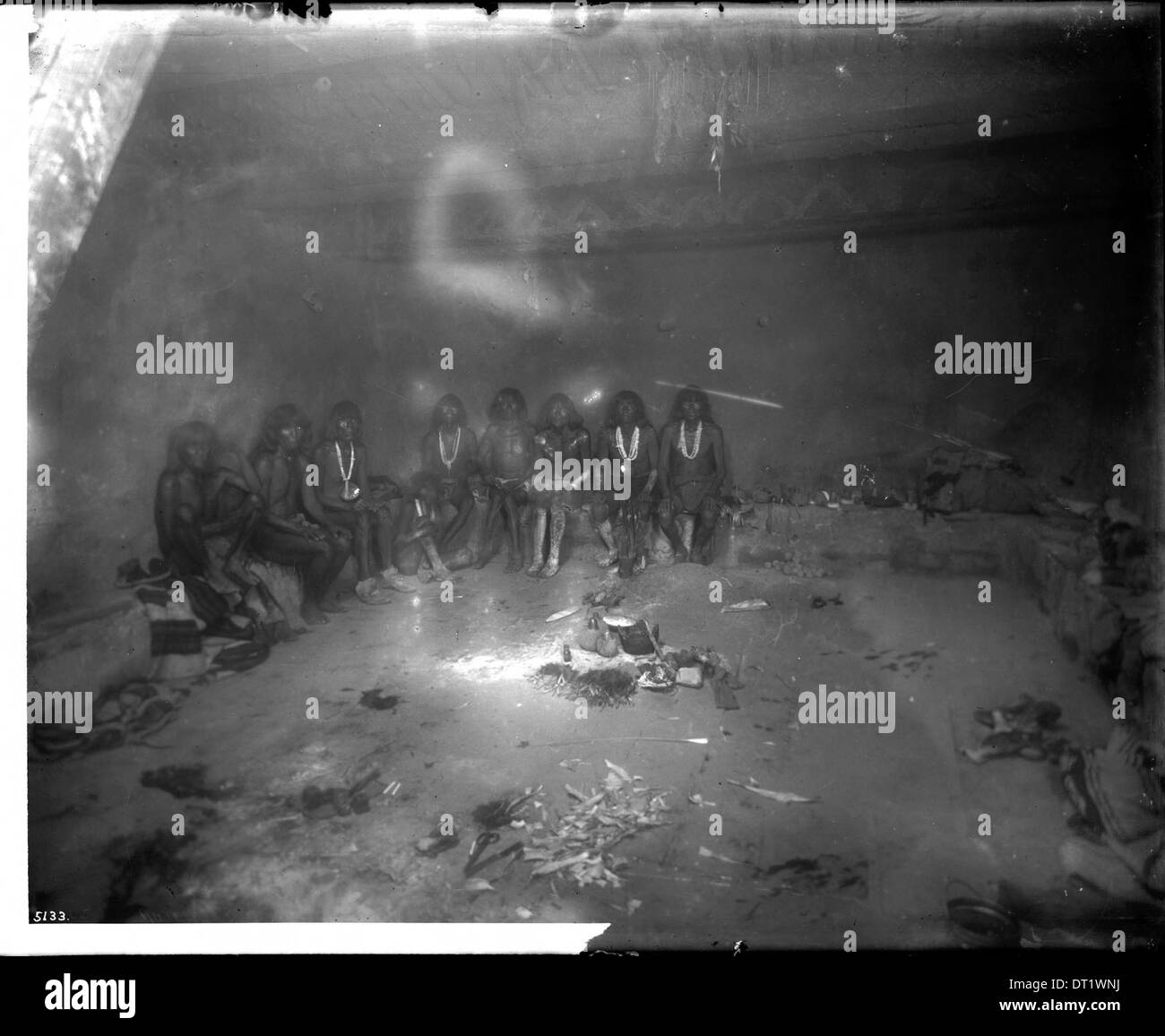 Hopi Antelope priests are shown in a kiva, preparing for the ...