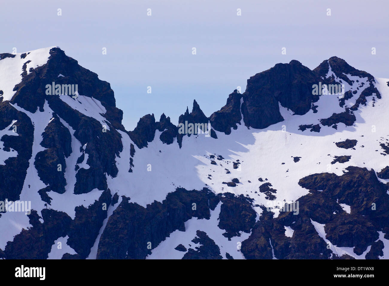 Sharp ridge of highest mountains on Lofoten islands in Norway Stock ...