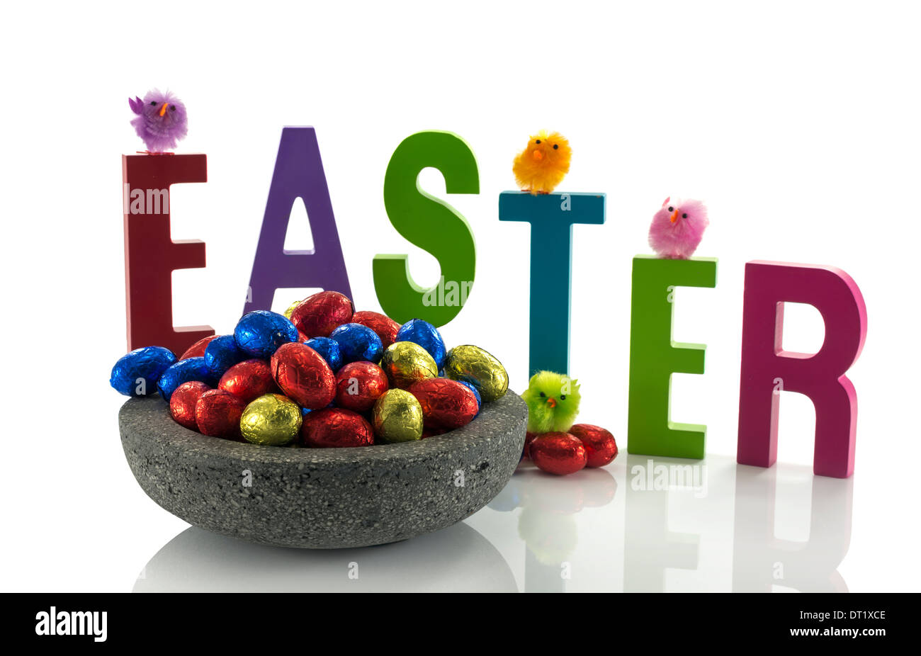 concrete dish with easter eggs isolate on white Stock Photo - Alamy
