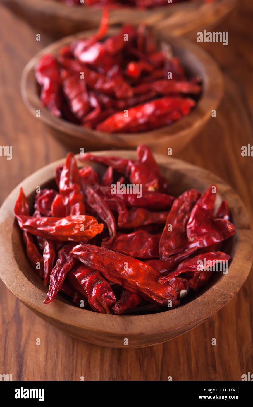 Italian pepper Peperoncini in the wooden bowl Stock Photo - Alamy