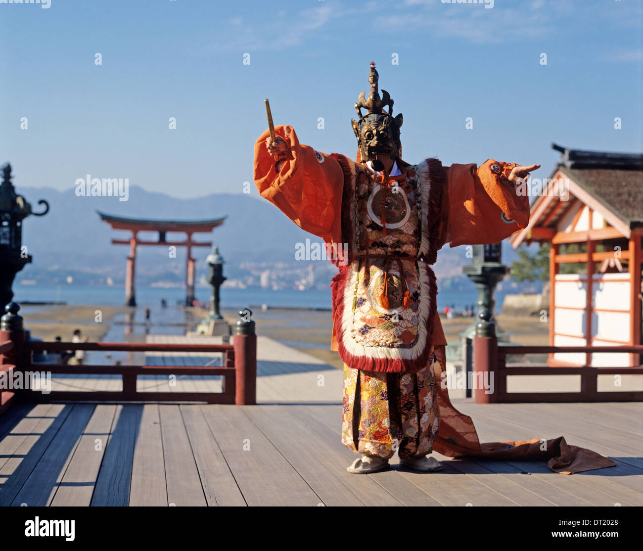 Japan, Hiroshima, Miyajima, or Torii Gate, the Shrine Island, masked ...
