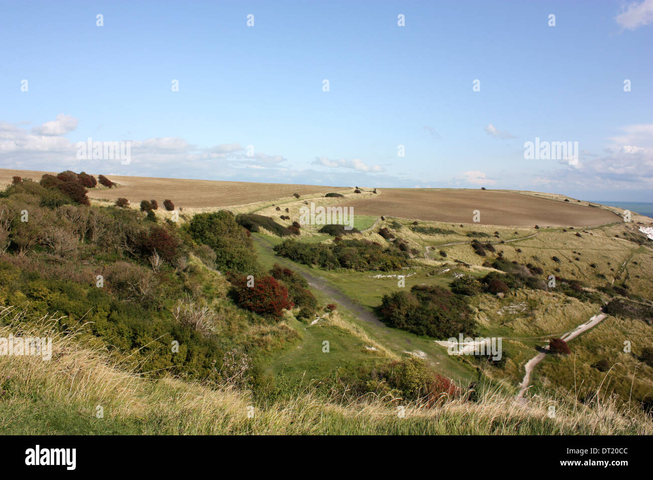 a view looking out at the fields & meadows of the white cliffs of Dover ...