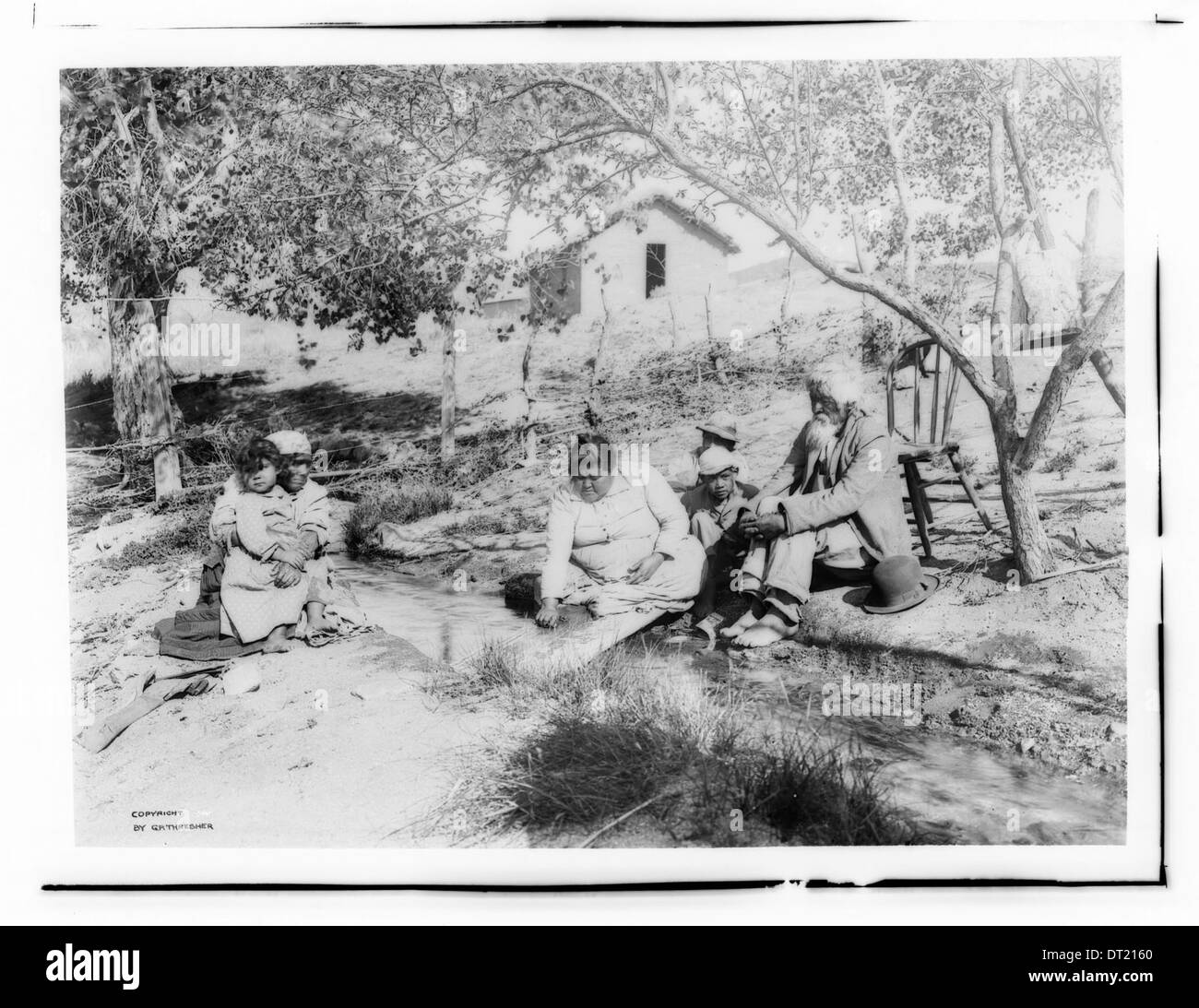 Native American individuals washing in hot springs at Agua Caliente ...