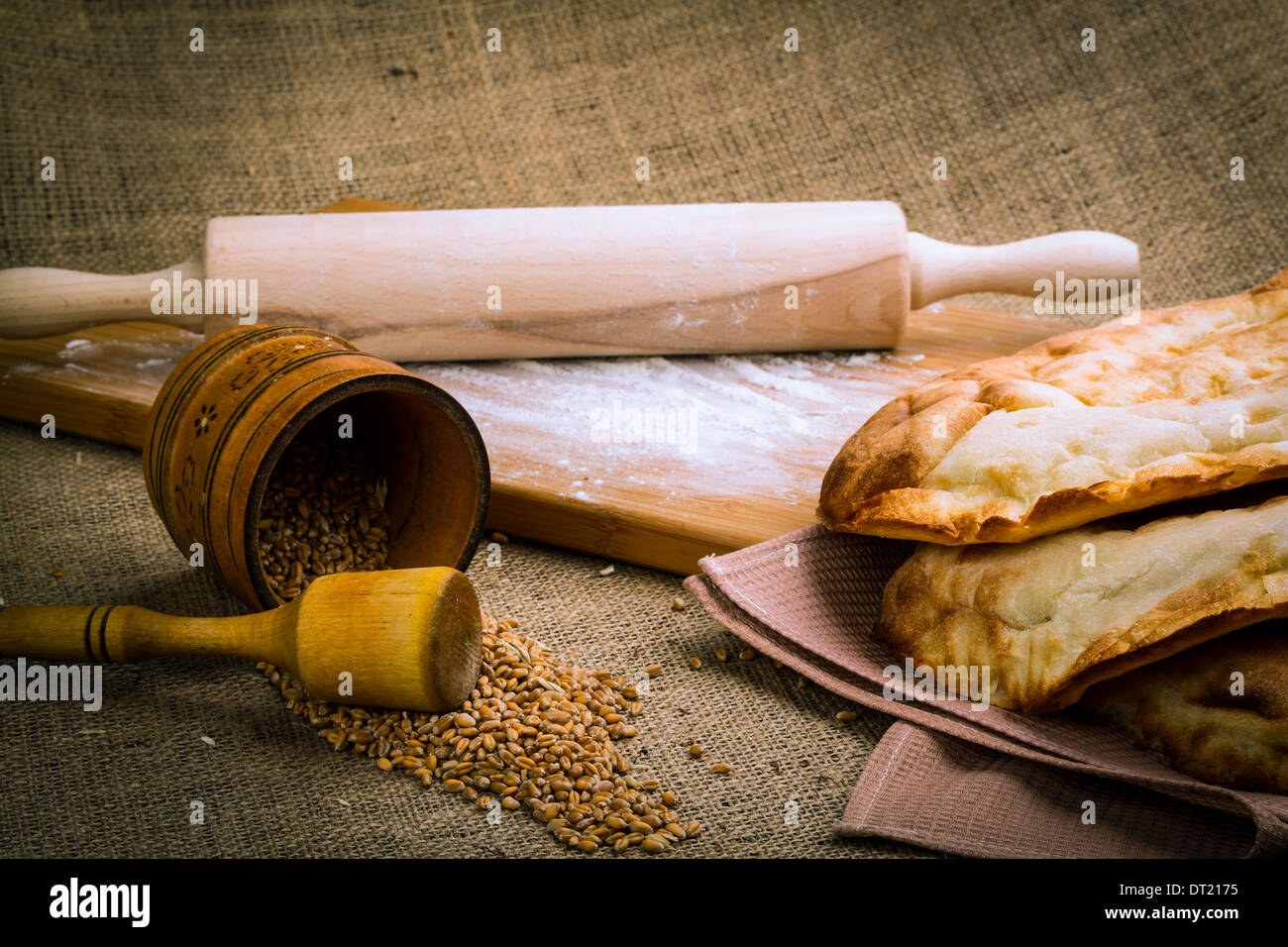 fresh pita bread isolated on sacking background Stock Photo - Alamy