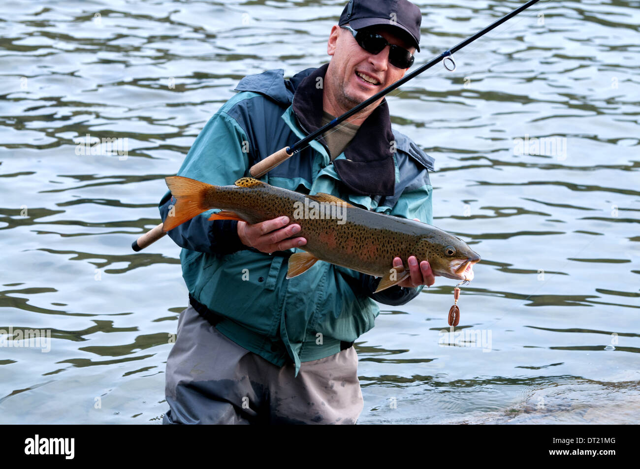 Fishing on river Shishged in the Mongolia - the lenok fish in hand ...