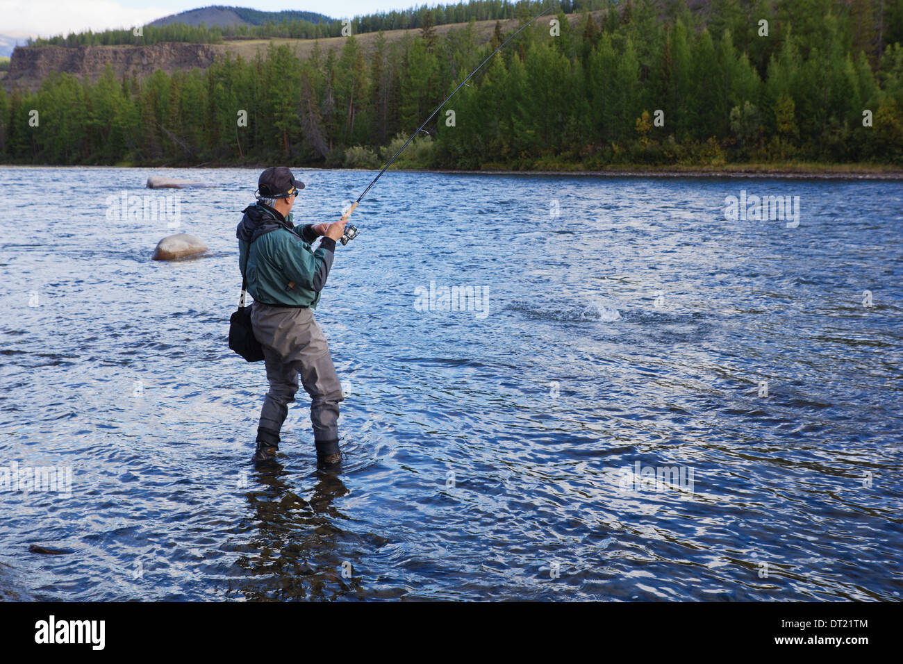 Fishing on river Shishged in the Mongolia Stock Photo - Alamy