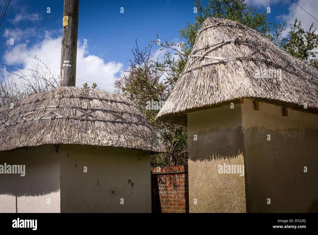 Unusual thatched walls in South Wiltshire UK Stock Photo - Alamy