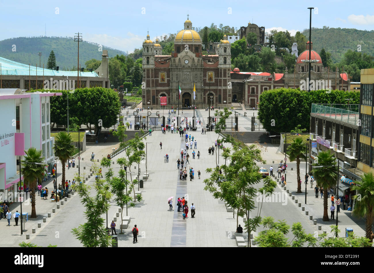 Basilica of Guadalupe, papal bridge, aerial view of the town ...